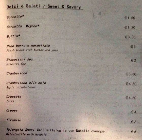 Menu at Shari Vari pub & bar, Rome