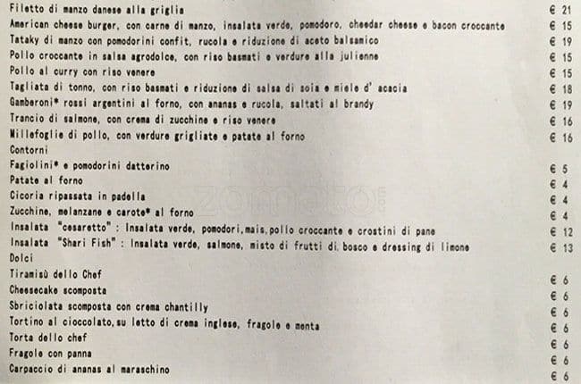 Menu at Shari Vari pub & bar, Rome