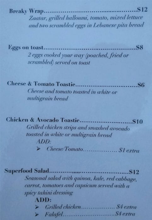 Menu at IMA Cafe, Thornbury
