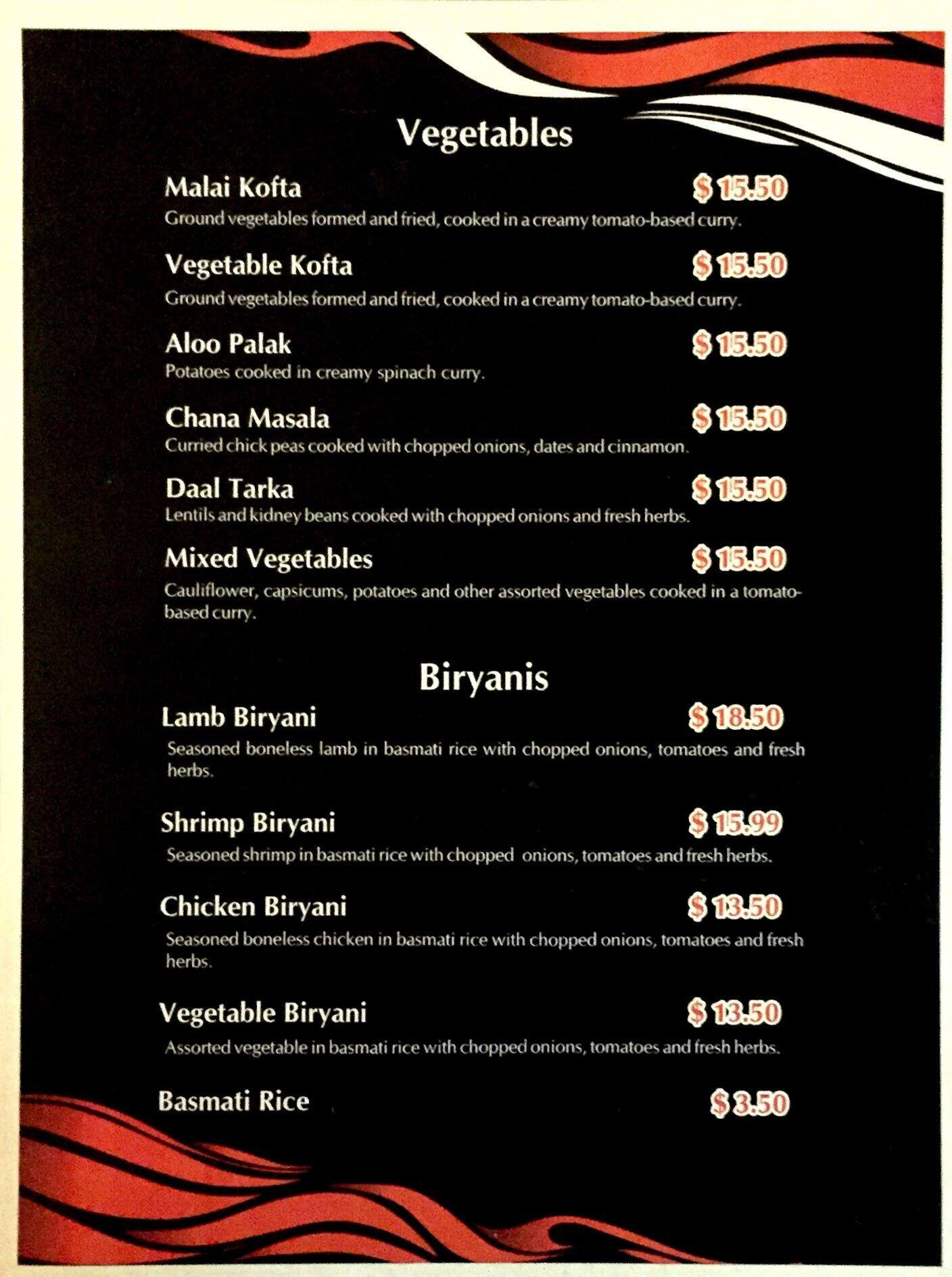 Menu at Tandoori Tastes restaurant, Sudbury