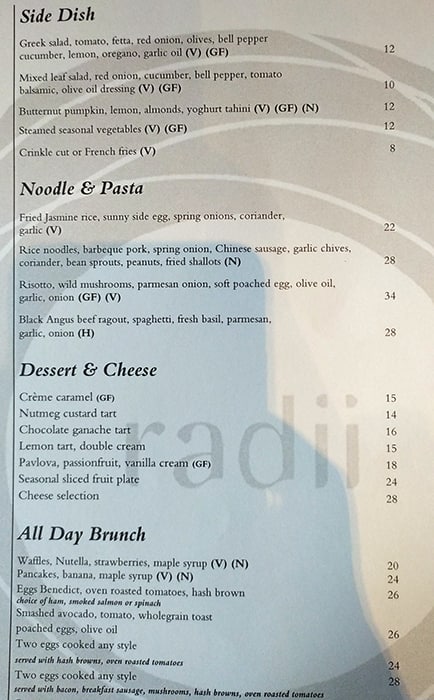 Menu at Park Hyatt Melbourne cafe, Melbourne