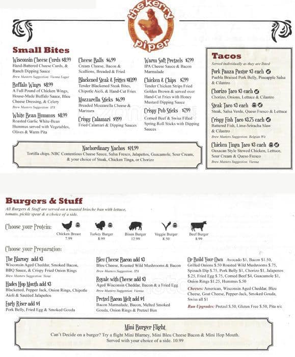 Menu at The Kerry Piper pub & bar, Willowbrook