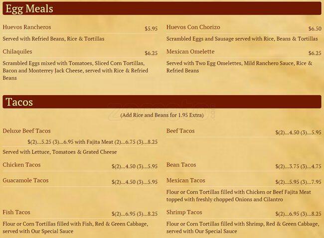 Menu at Las Cascadas restaurant, Spring