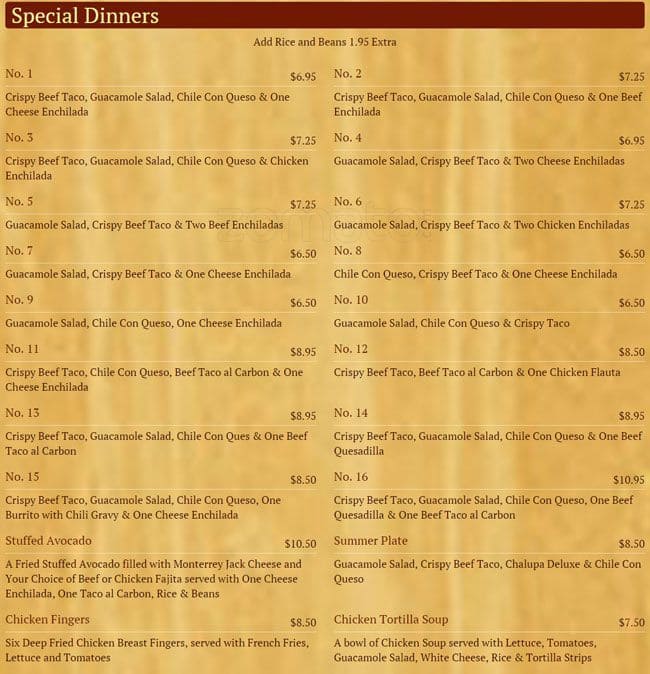 Menu at Las Cascadas restaurant, Spring