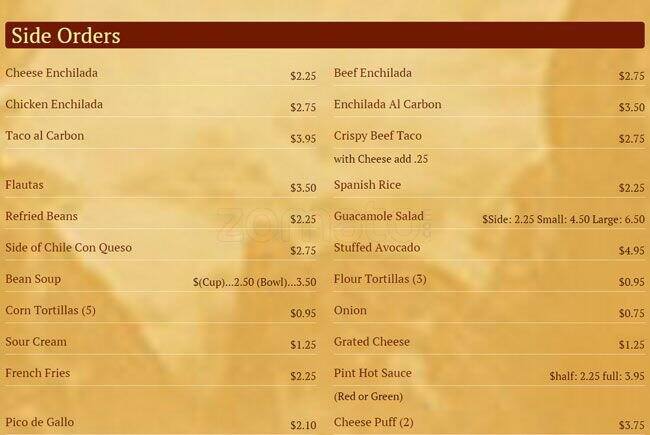 Menu at Las Cascadas restaurant, Spring