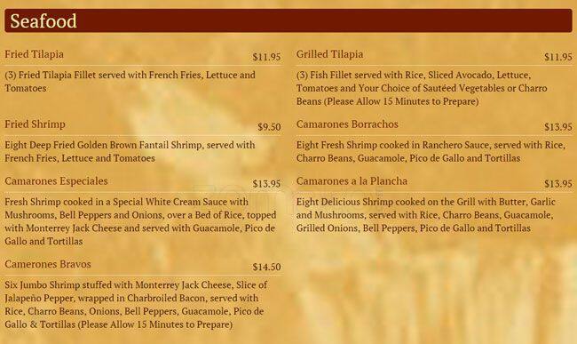 Menu at Las Cascadas restaurant, Spring