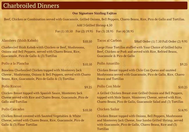 Menu at Las Cascadas restaurant, Spring