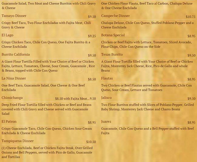 Menu at Las Cascadas restaurant, Spring