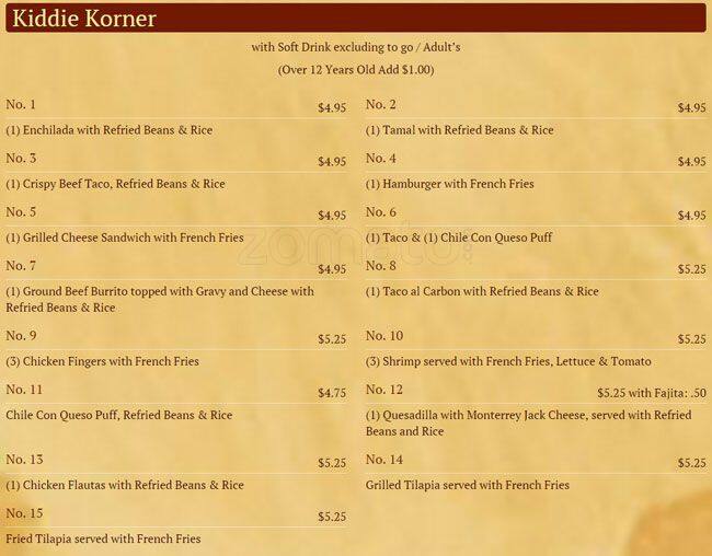 Menu at Las Cascadas restaurant, Spring