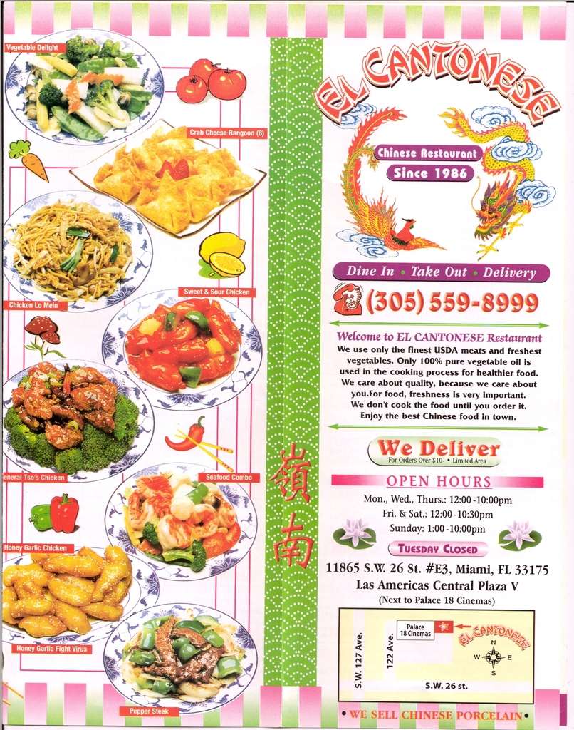 Menu at El Cantones Chinese Restaurant, Sweetwater