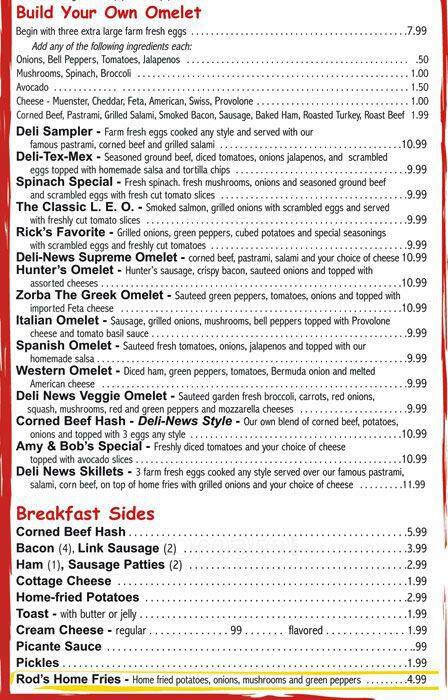 Menu at Deli News N.Y. Style Deli Restaurant, Dallas, Preston Rd #100
