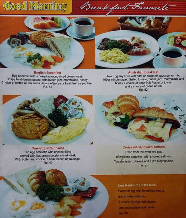 Carta del restaurante Costa Rica, Mengwi
