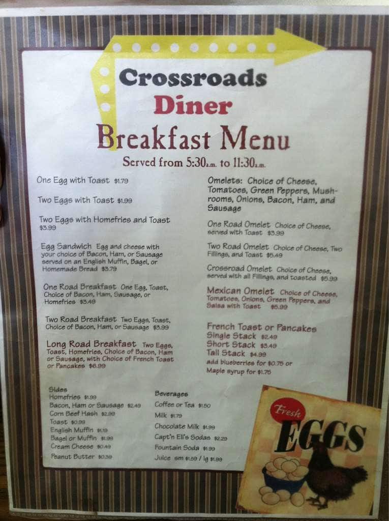 Menu at Crossroads Diner restaurant, Bethel, 24 Mayville Rd