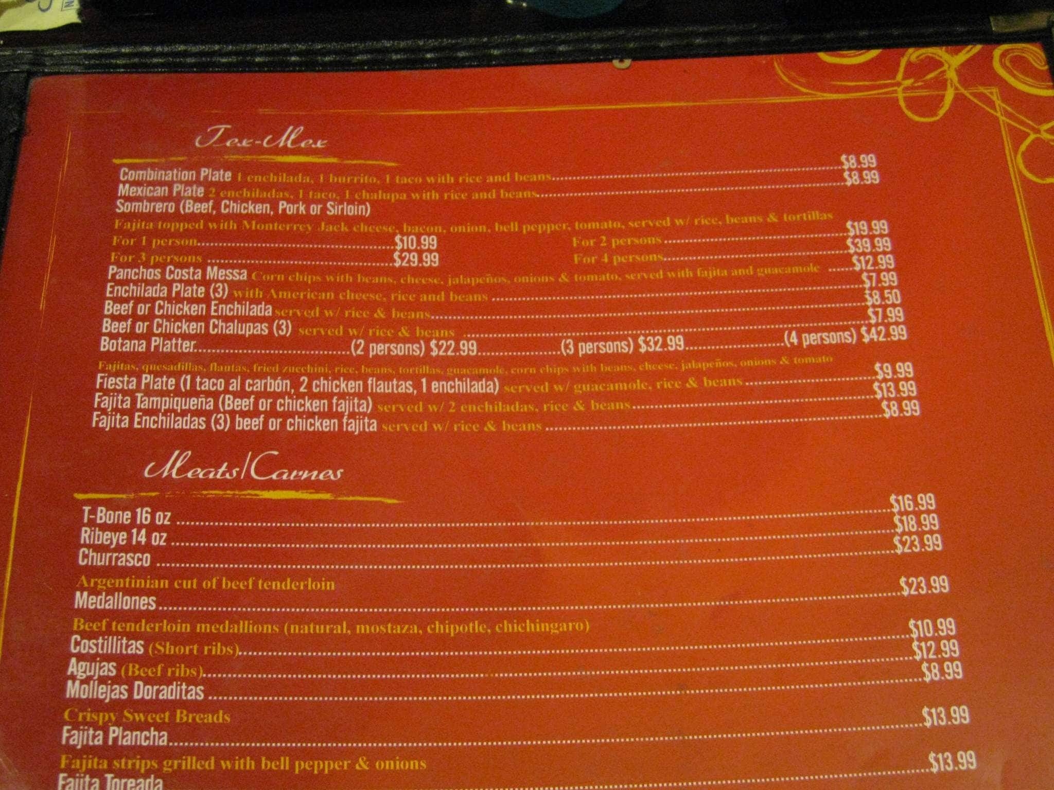 Menu at Costa Messa Restaurant, McAllen, N 11th St
