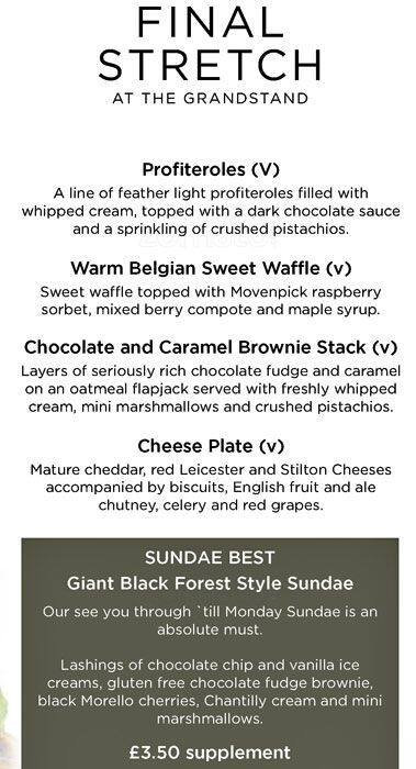 Menu at The Grandstand Restaurant, London
