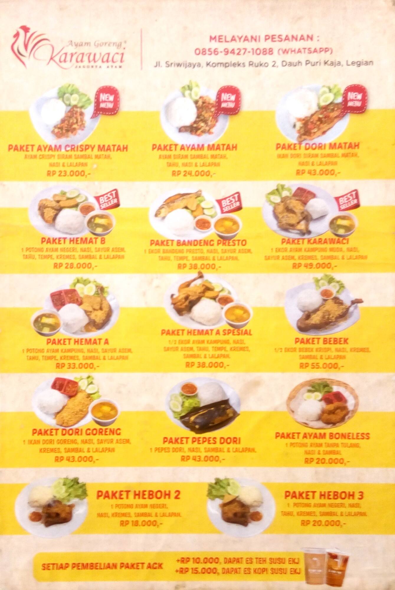 Menu at Ayam Goreng Karawaci restaurant, Mengwi