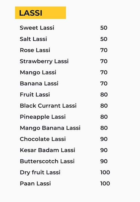 Menu of New Lassi Corner, Ulsoor, Bangalore