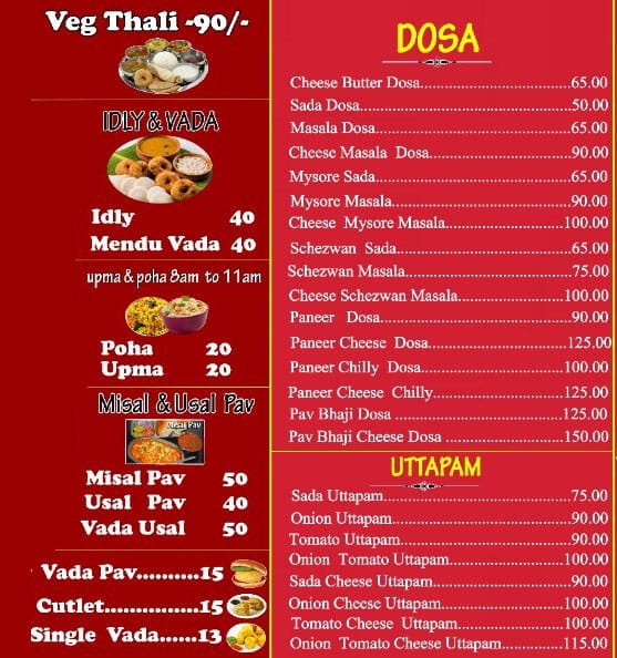 Menu of Dosa And Sandwich Hub, Lower Parel, Mumbai
