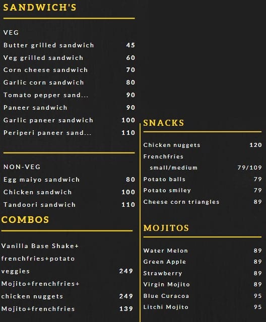 Menu of The Smurf, Kukatpally, Hyderabad