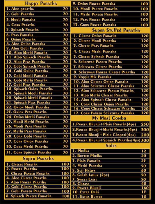 Menu of Royal Paratha, Powai, Mumbai