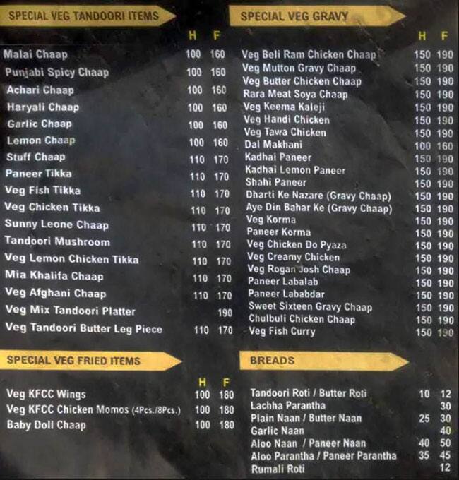 Menu of Chaap Chacha, Sector 40, Gurgaon