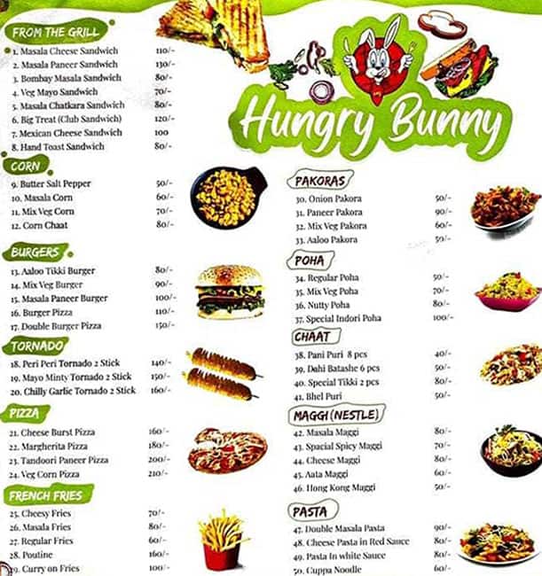 Menu of Hungry Bunny, Sapru Marg, Lucknow