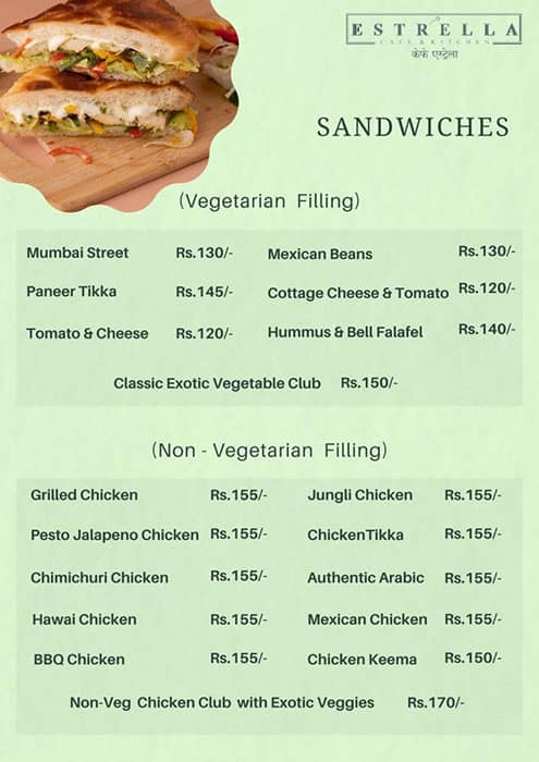 Menu at Cafè Estrella, Mumbai