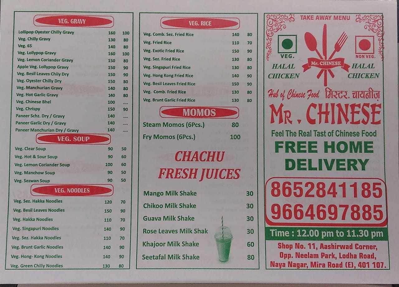 Menu of Mr Chinese, Mira Road, Mumbai