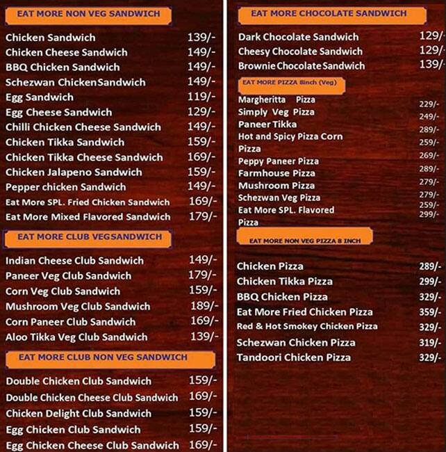 Menu of Eat Moreover, Perambur, Chennai