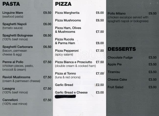 Menu at Morello Ristorante restaurant, London