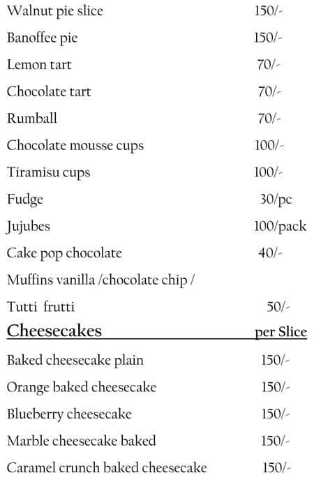 Menu at Rebecca's Designer Cakes, Gurugram, SG- 78
