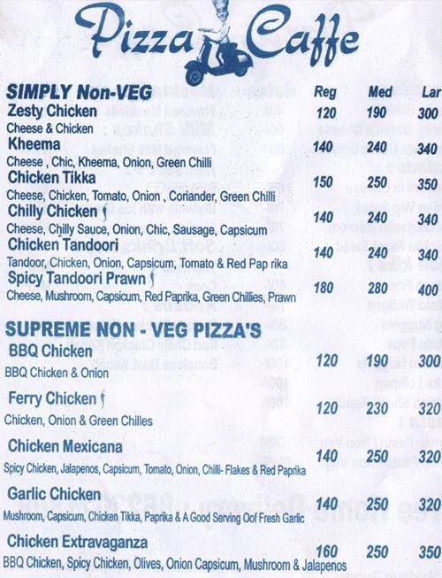Menu at Pizza Cafe, Hyderabad, Old MIG Plot 2353