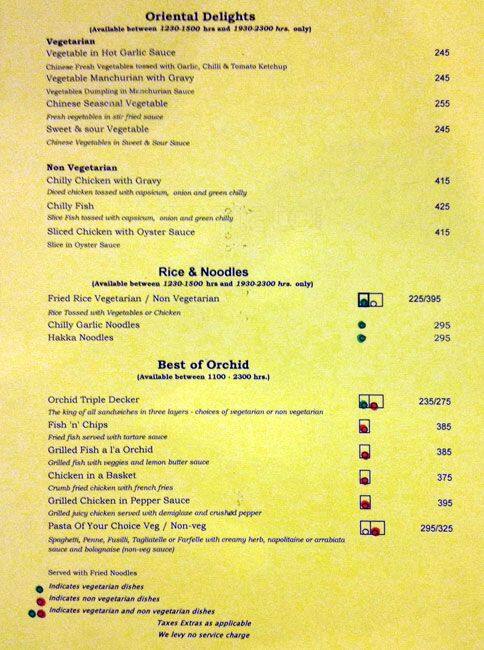 Menu at Orchid, Ahmedabad, Fortune Landmark.