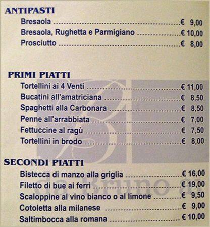 Menu da Ristorante da Bruno Ai Quattro Venti, Roma