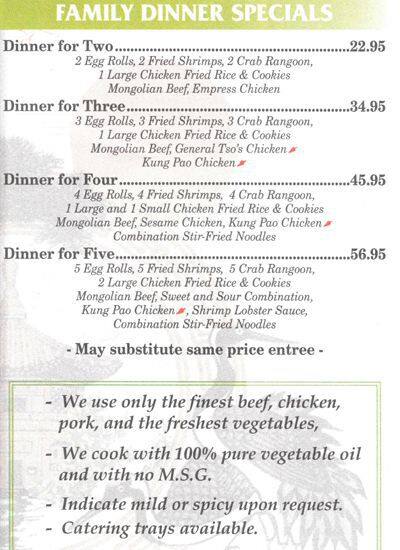 Menu at Ma's Oriental Express fast food, Elk Grove Village