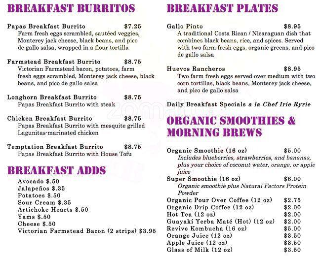 Menu at Papas and Pollo restaurant, Sebastopol