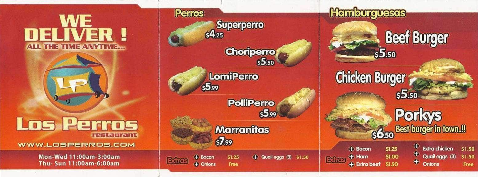 Menu at Los Perros restaurant, Miami, W Flagler St