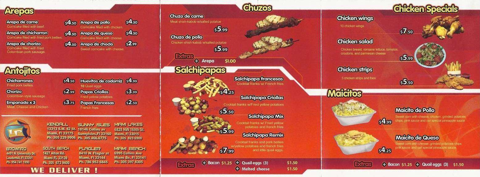 Menu at Los Perros restaurant, Miami, W Flagler St