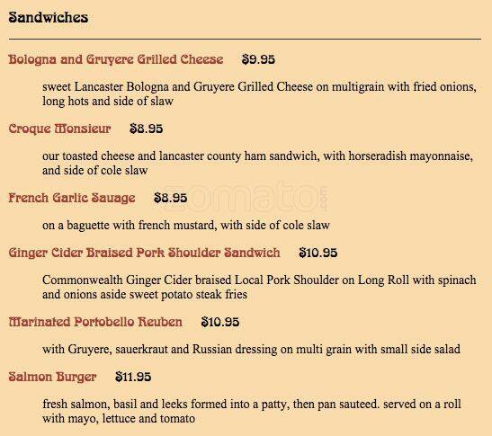 Menu at The Belgian Cafe, Philadelphia