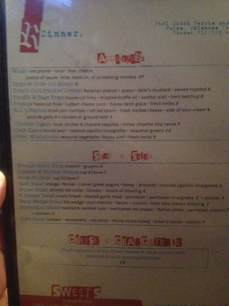 Menu at R Bar & Grill, Tulsa