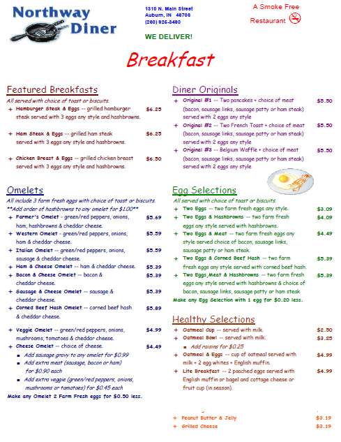 Menu at North Main Street Diner restaurant, Auburn