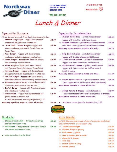 Menu at North Main Street Diner restaurant, Auburn