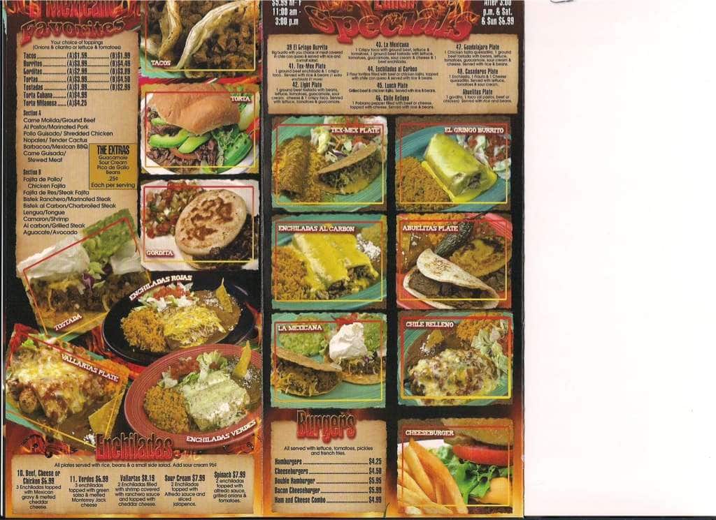 Menu at Taqueria Mexicano restaurant, Belton