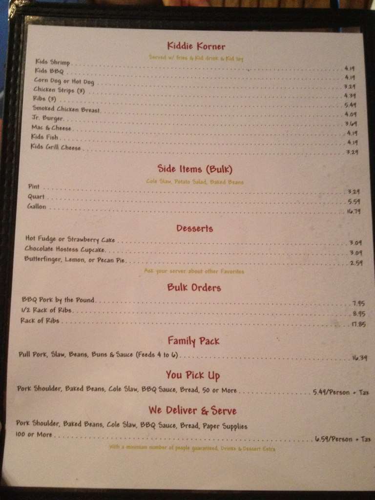 Menu at Crossroads Ribshack BBQ, Tupelo