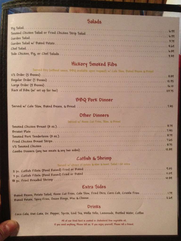 Menu at Crossroads Ribshack BBQ, Tupelo