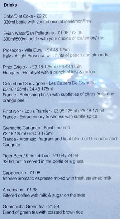 Menu at Kawa cafe, London