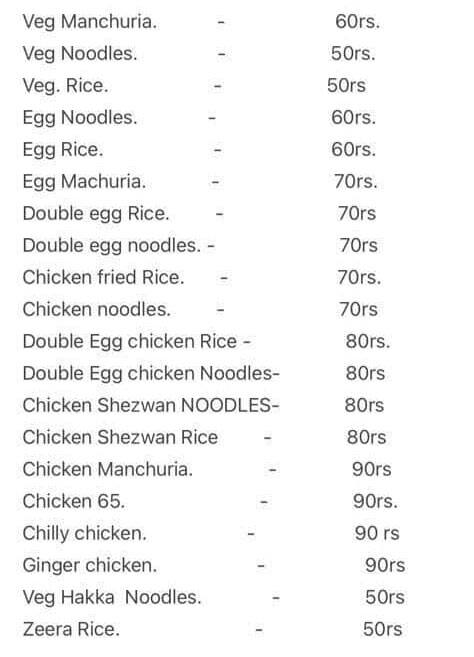 Menu of Maha Lakshmi Fast Food, Kukatpally, Hyderabad