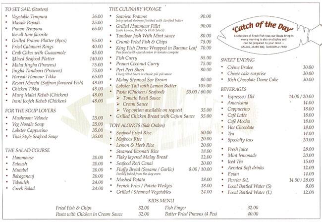 Menu at Seaview Restaurant Seafood Restaurants in Umm Suqeim Jumeirah ...