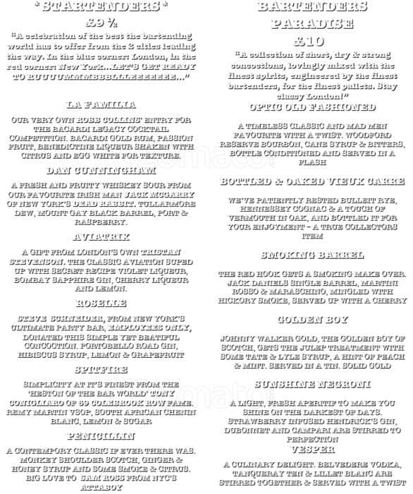 Menu at The Cocktail Club - Oxford Circus, London, 4 Great Portland St