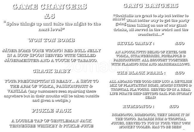 Menu at The Cocktail Club - Oxford Circus, London, 4 Great Portland St